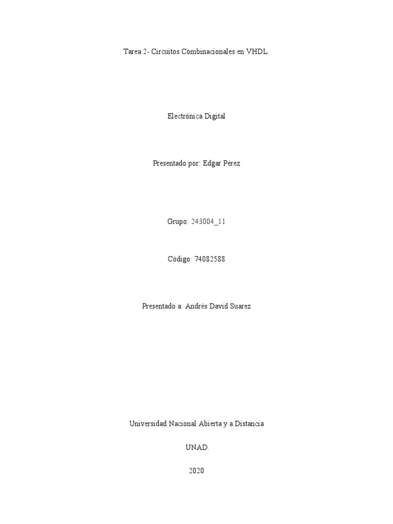 Tarea 2 Circuitos Combinacionales | PDF | Vhdl | Simulación
