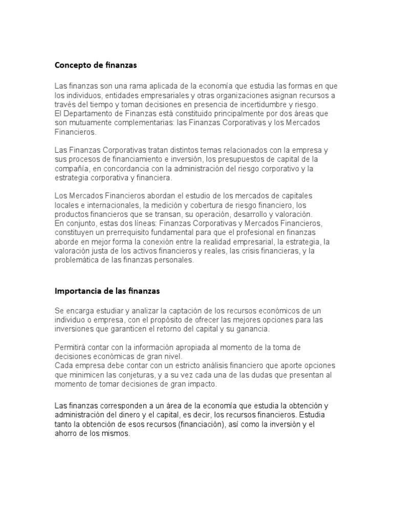 Concepto de Finanzas | PDF | Economias | Business