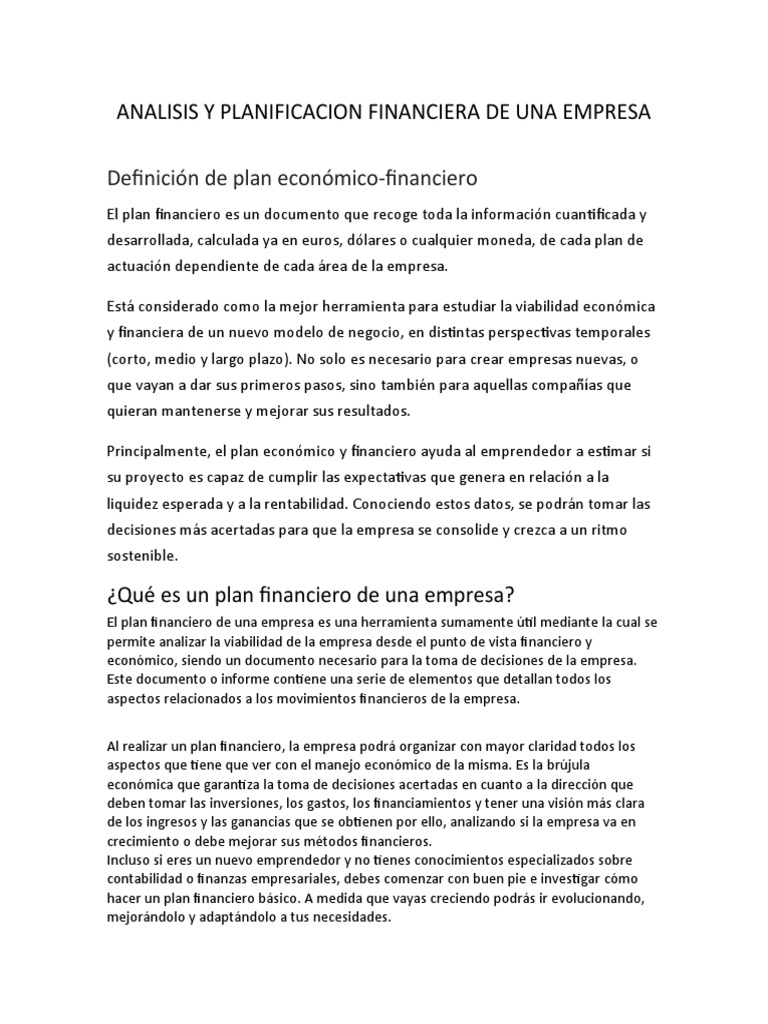 Plan Financiero de Una Empresa | PDF | Presupuesto | Economias