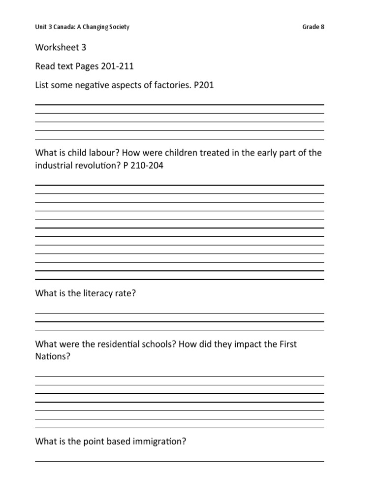 Canada A Changing Society Worksheet 3 | PDF | Finance & Money ...