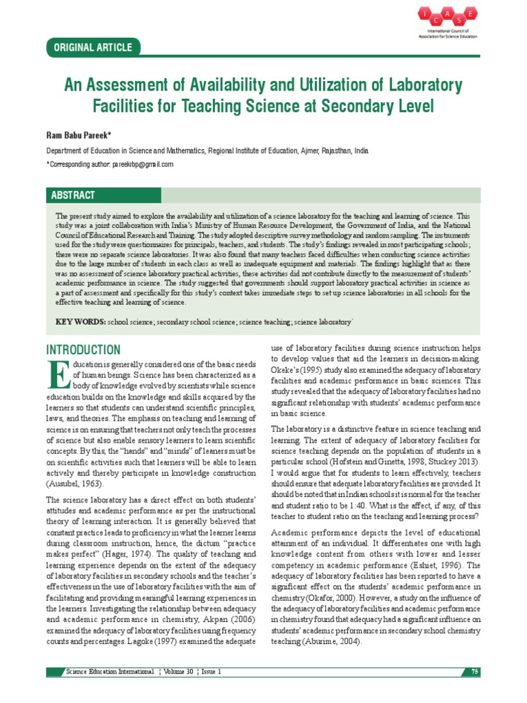 Assessing Science Lab Availability in Schools | PDF | Laboratories ...