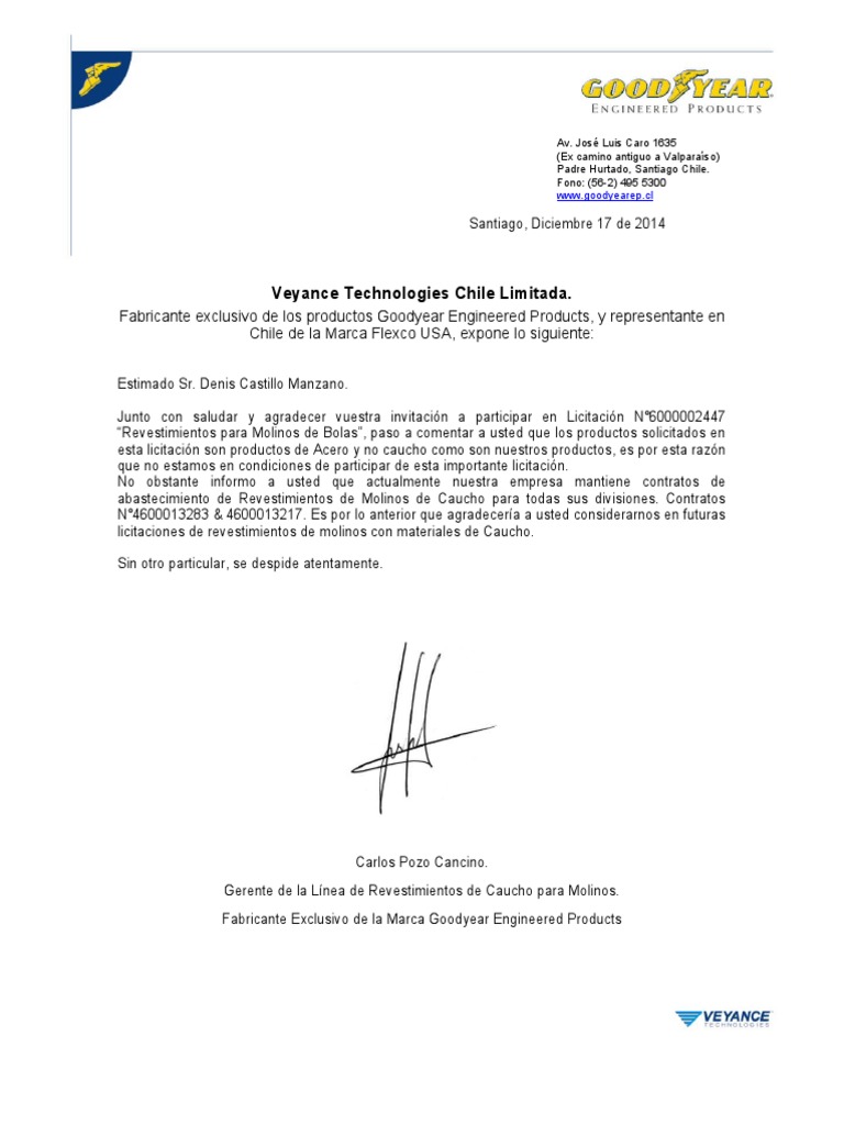 Carta Excusa Licitaciones Codelco | PDF