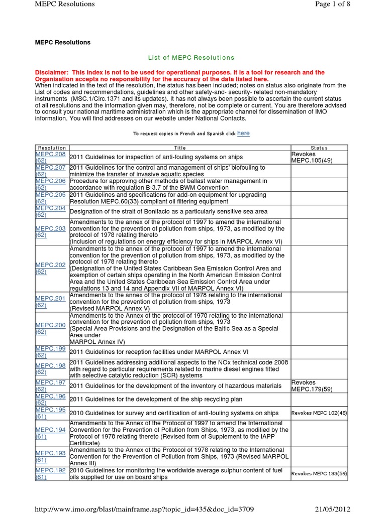 MEPC Resolutions | PDF | Pollution | Transport