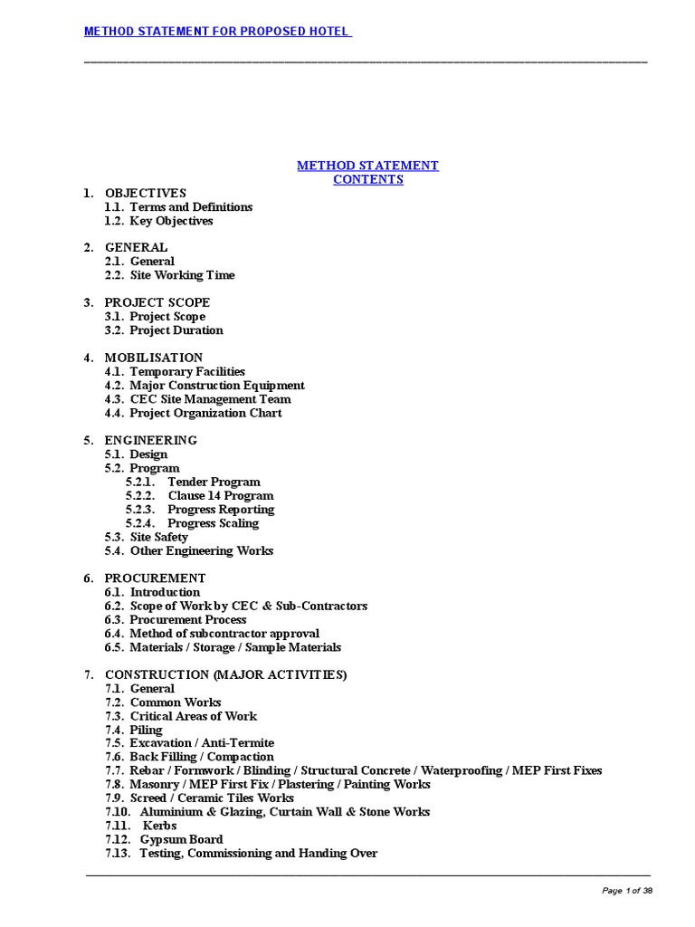 Method statement-CONSTRUCTION | PDF | Logistics | Regulatory Compliance