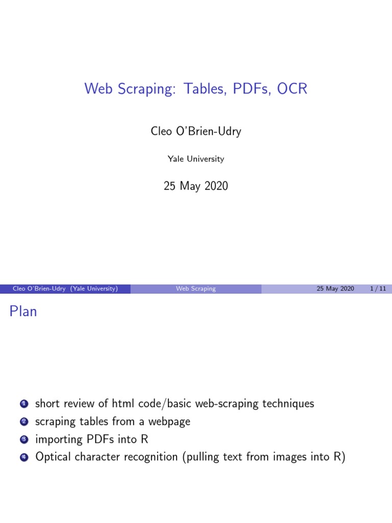 Web Scraping: Tables, PDFS, Ocr: Cleo O'Brien-Udry | PDF | Optical ...