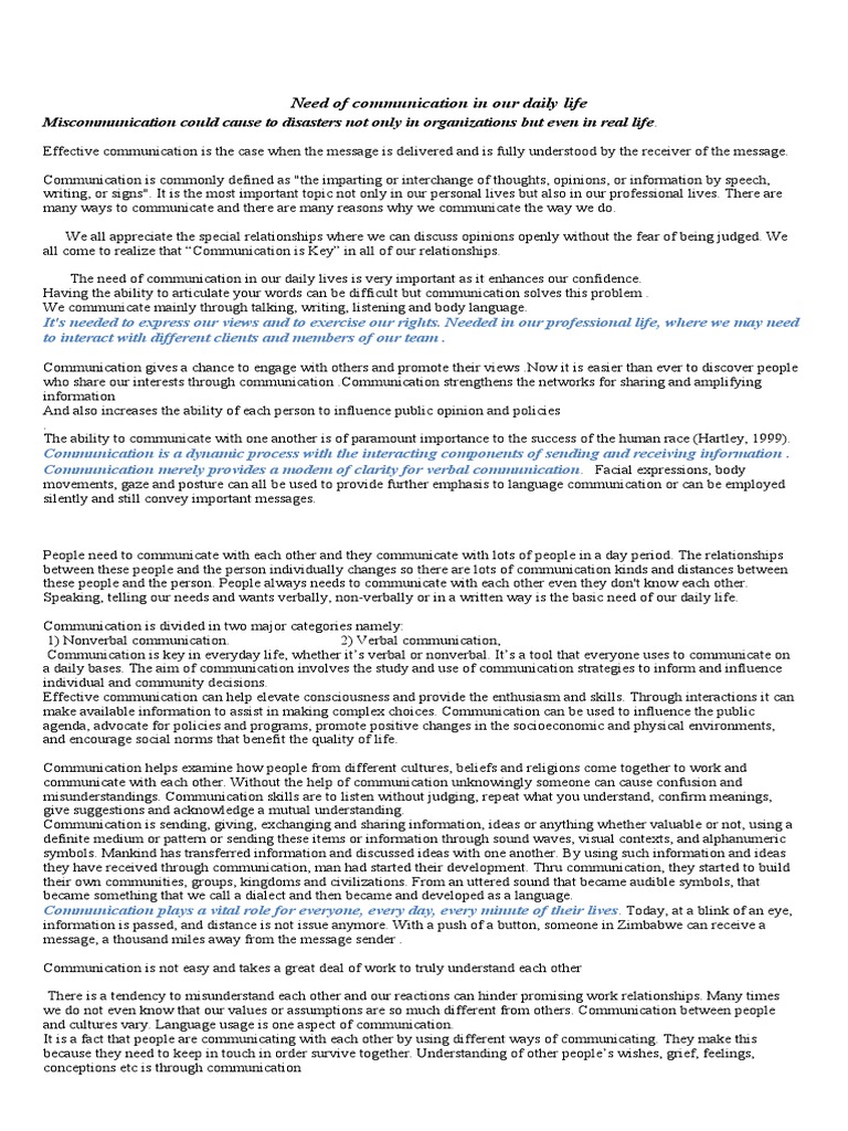 Need of Communication in Our Daily Life | PDF | Nonverbal Communication ...