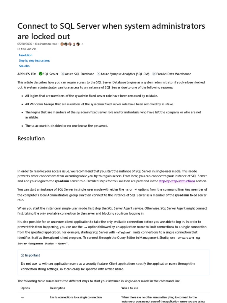 Connect To SQL Server When System Administrators Are Locked Out - SQL ...