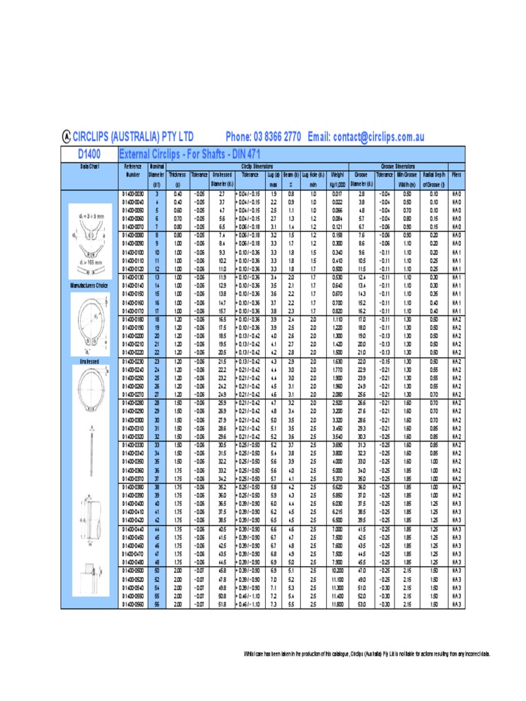 CirClip External Catalog | PDF | Engineering Tolerance | Descriptive Statistics
