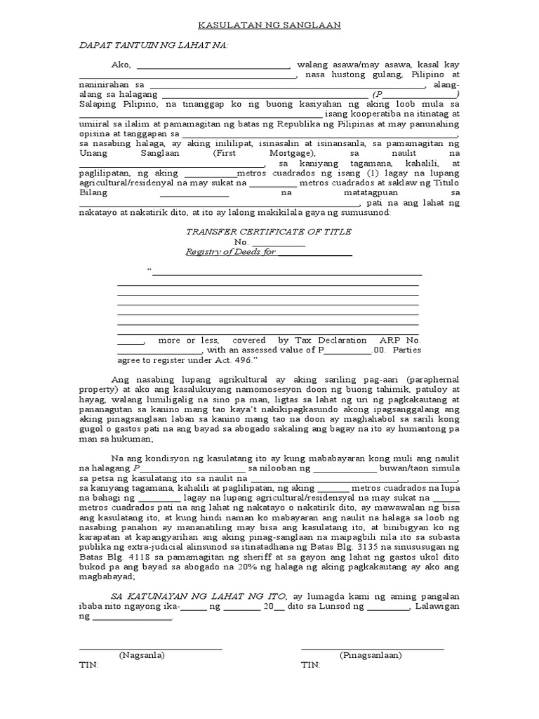 Kasulatan NG Sanglaan - Tagalog | PDF