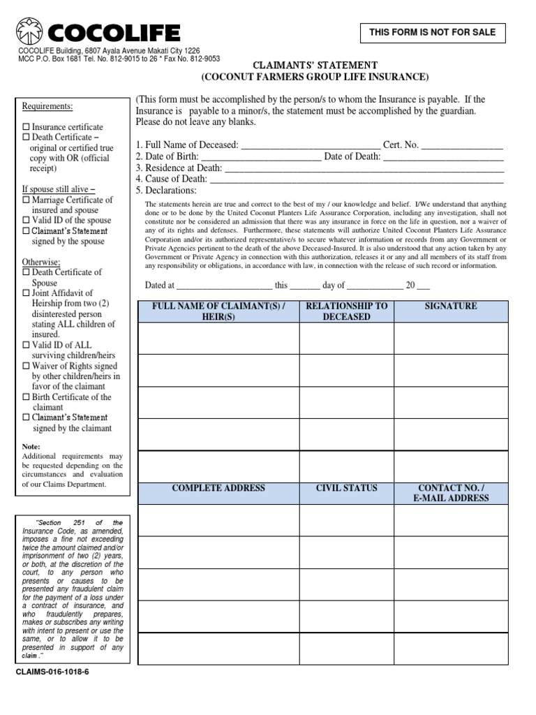 Cocolife Format - English | PDF | Affidavit | Insurance