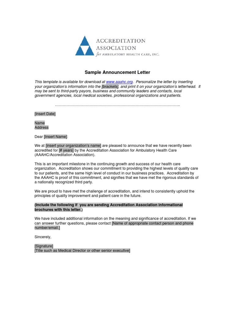 Announcing Accreditation Achievement: A Sample Letter for Sharing an ...