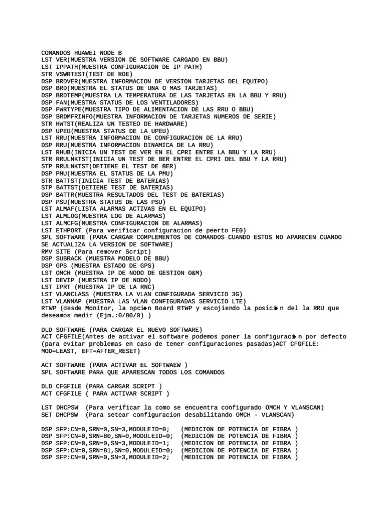 2 Comandos Huawei Node B | PDF | Redes de computadoras | Red de arquitectura