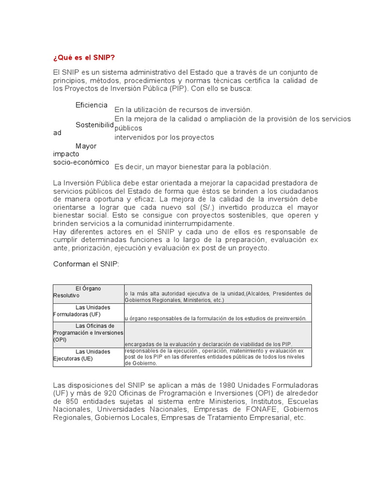 Qué Es El SNIP | PDF | Precios | Oferta (economía)