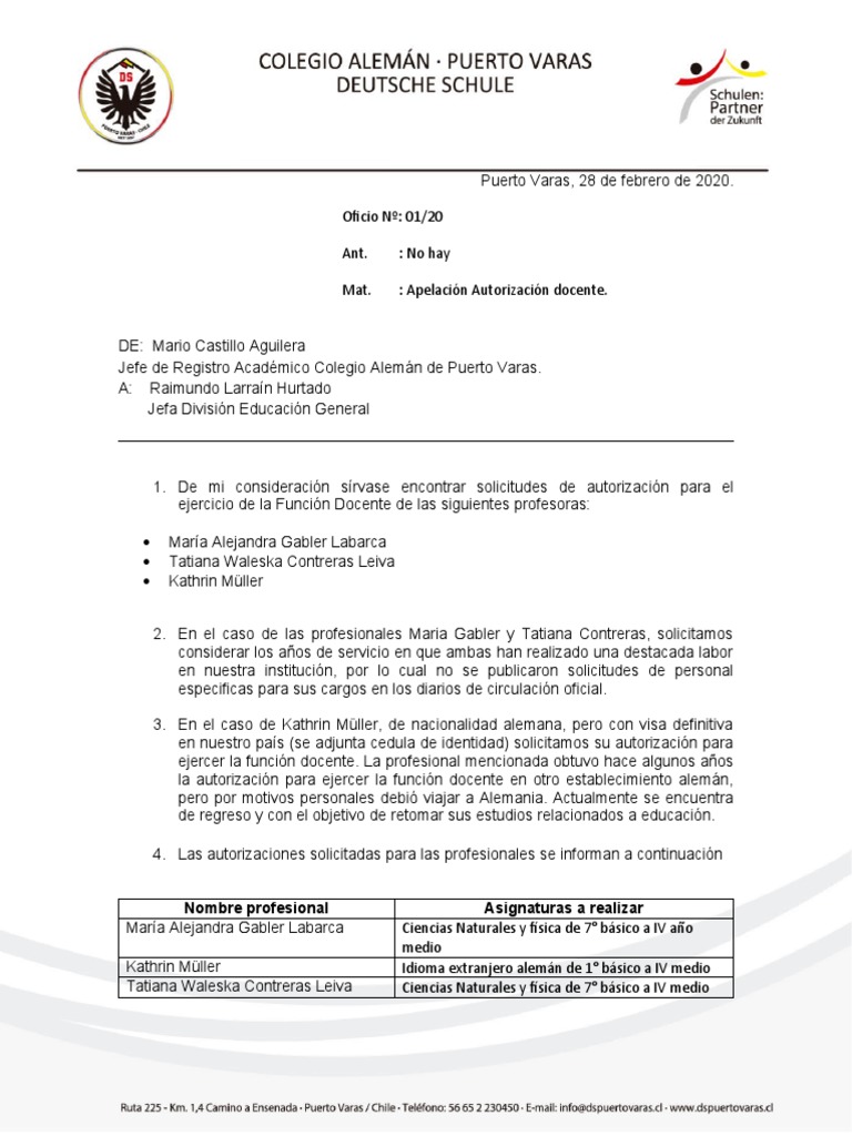 Oficio Autorización Docente | PDF