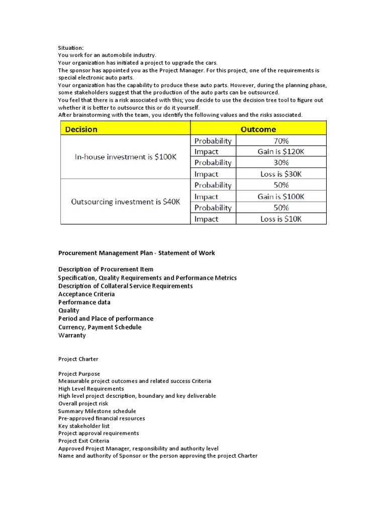 Procurement Management Plan - Statement of Work | PDF