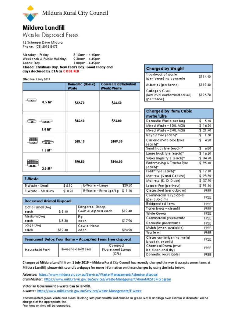 Mildura Landfill Fees 2019 PDF | PDF | Electronic Waste | Waste Management