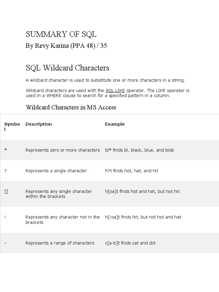 Summary of SQL Theory | PDF | Information Science | Databases