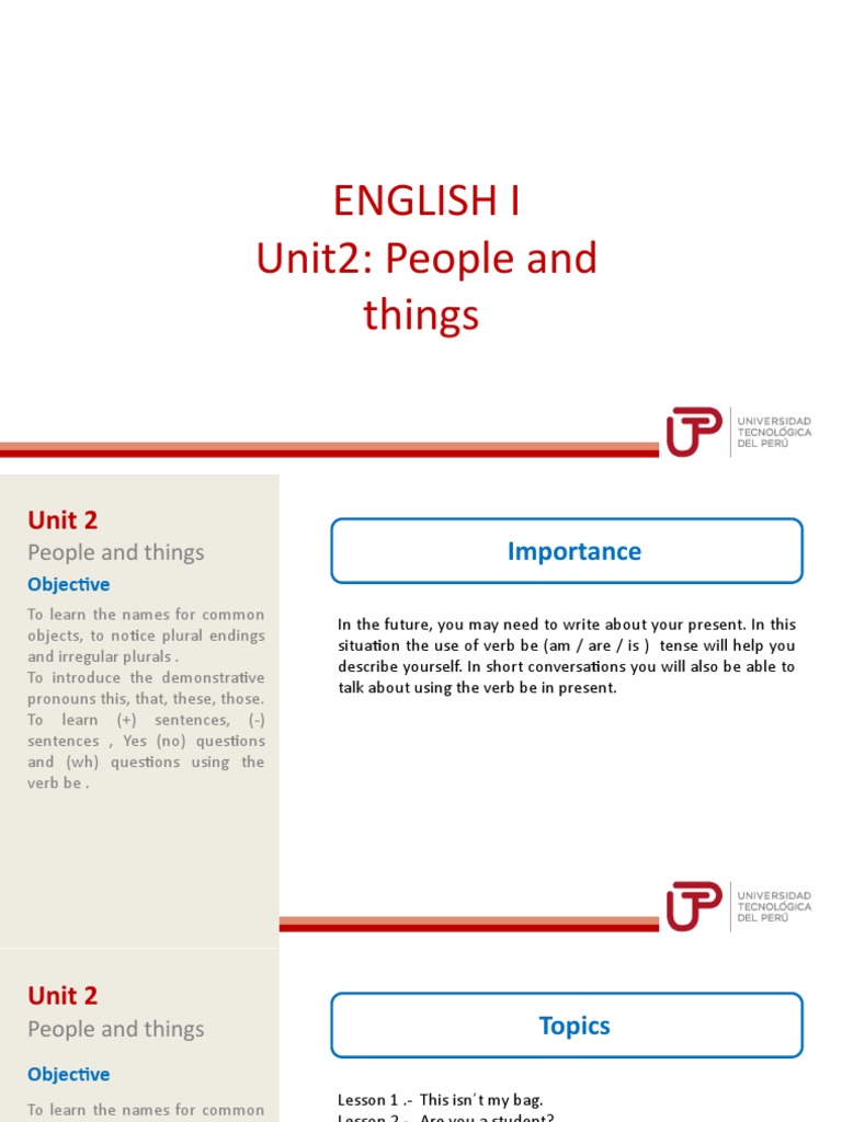 Unidad 2 Power Point Ingles 1 | PDF | Grammatical Number | Plural