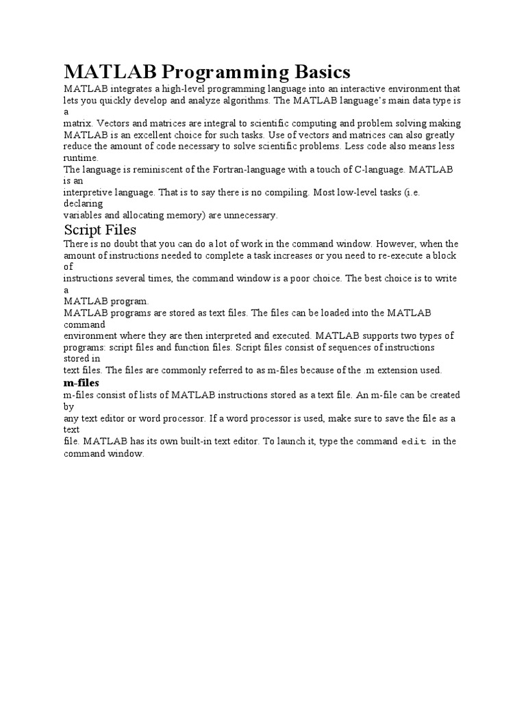 MATLAB Programming Basics: Script Files | PDF