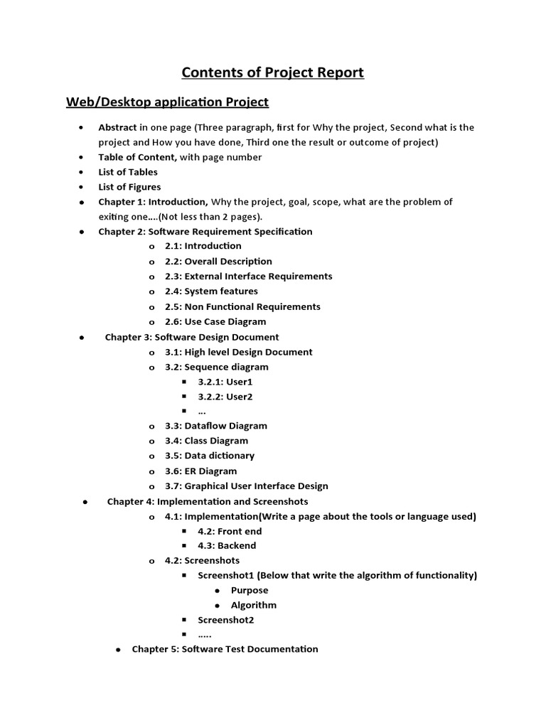 Contents of Project Report: Web/Desktop Application Project | PDF ...