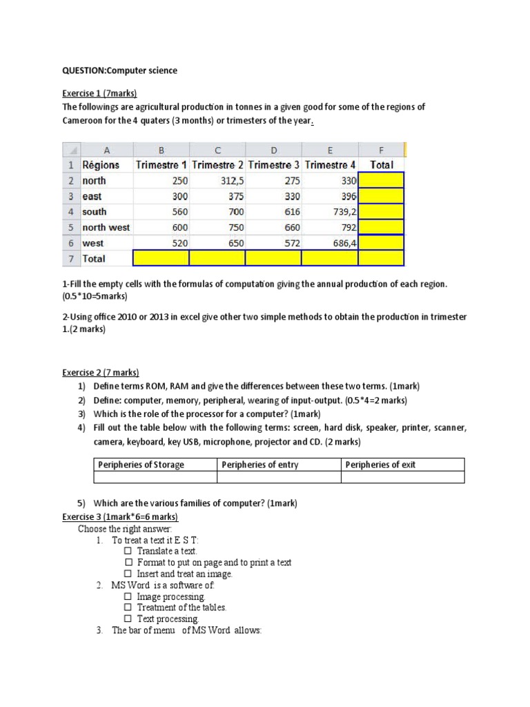 QUESTION:Computer Science | PDF | Microsoft Word | Random Access Memory