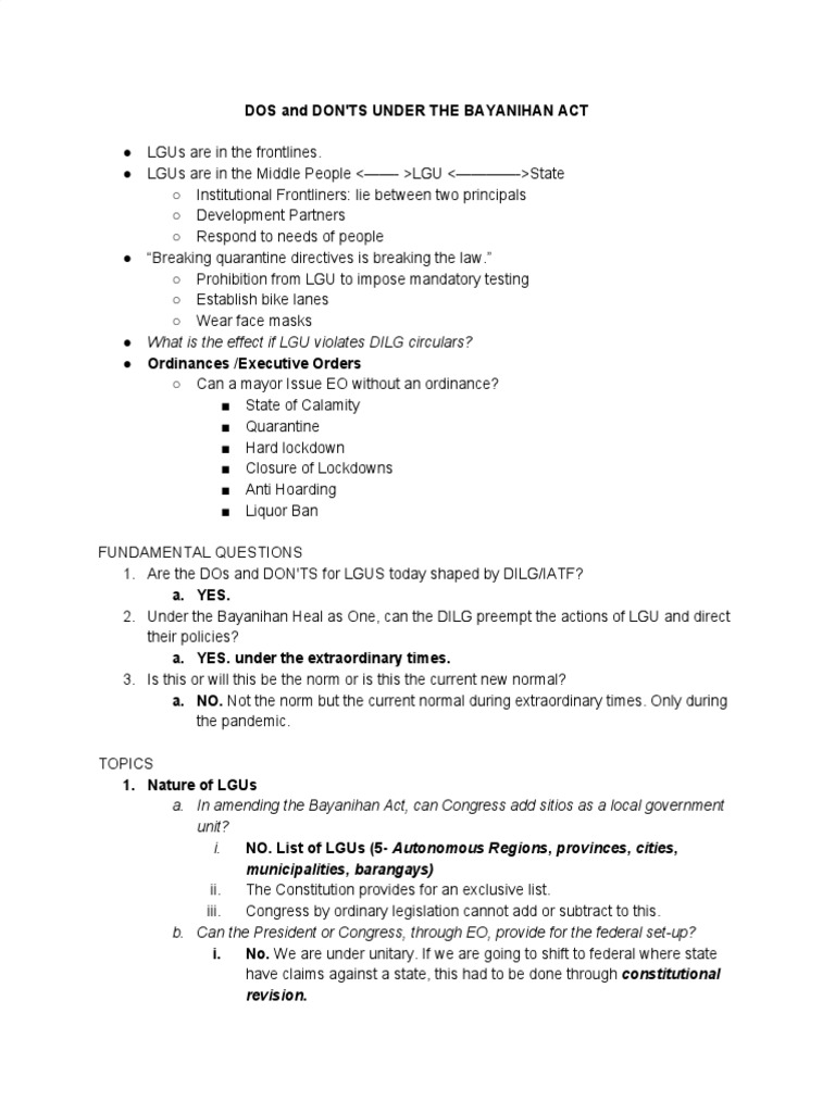 LGU and Bayanihan Act | PDF | Devolution | Local Government