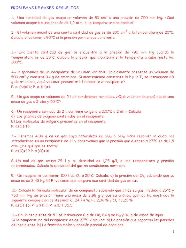 Ejercicios Resueltos de Gases Ideales | PDF | Gases | Presión
