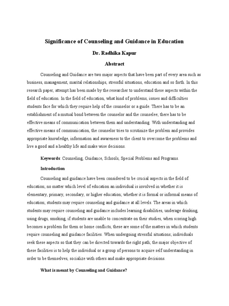 Significance of Counseling and Guidance in Education: Dr. Radhika Kapur ...