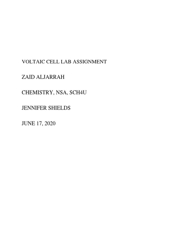 Voltaic Cell Lab Assignment PDF | PDF | Redox | Zinc