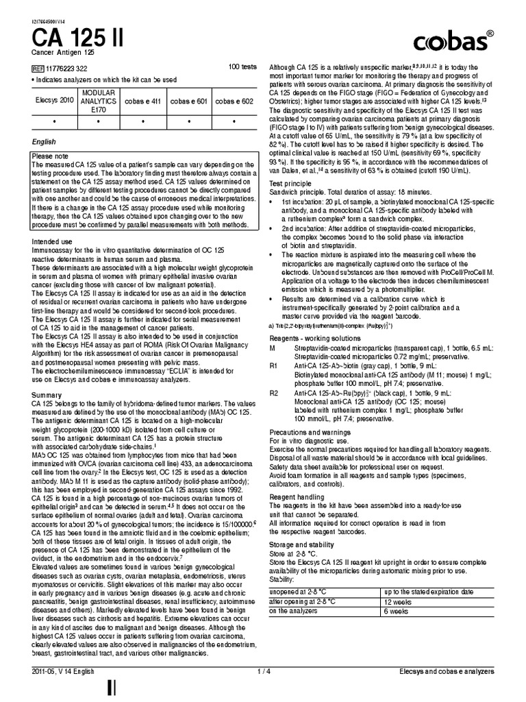 Ca 125 Ii | PDF | Ovarian Cancer | Sensitivity And Specificity