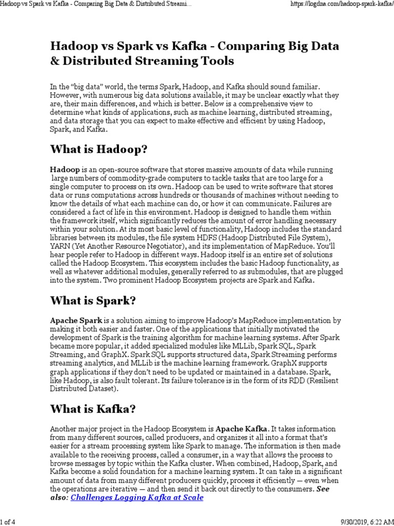 Hadoop Vs Spark Vs Kafka - Comparing Big Data & Distributed Streaming ...