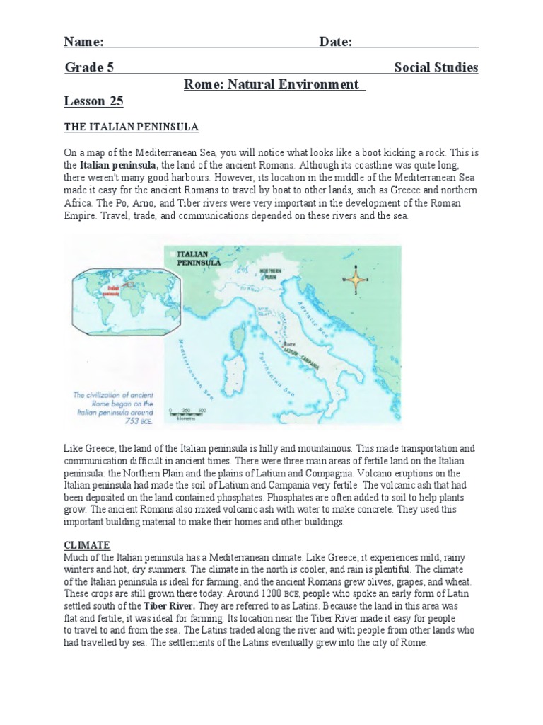 Grade 5 Social Studies Lesson 25 | PDF | Mediterranean Sea | Italy