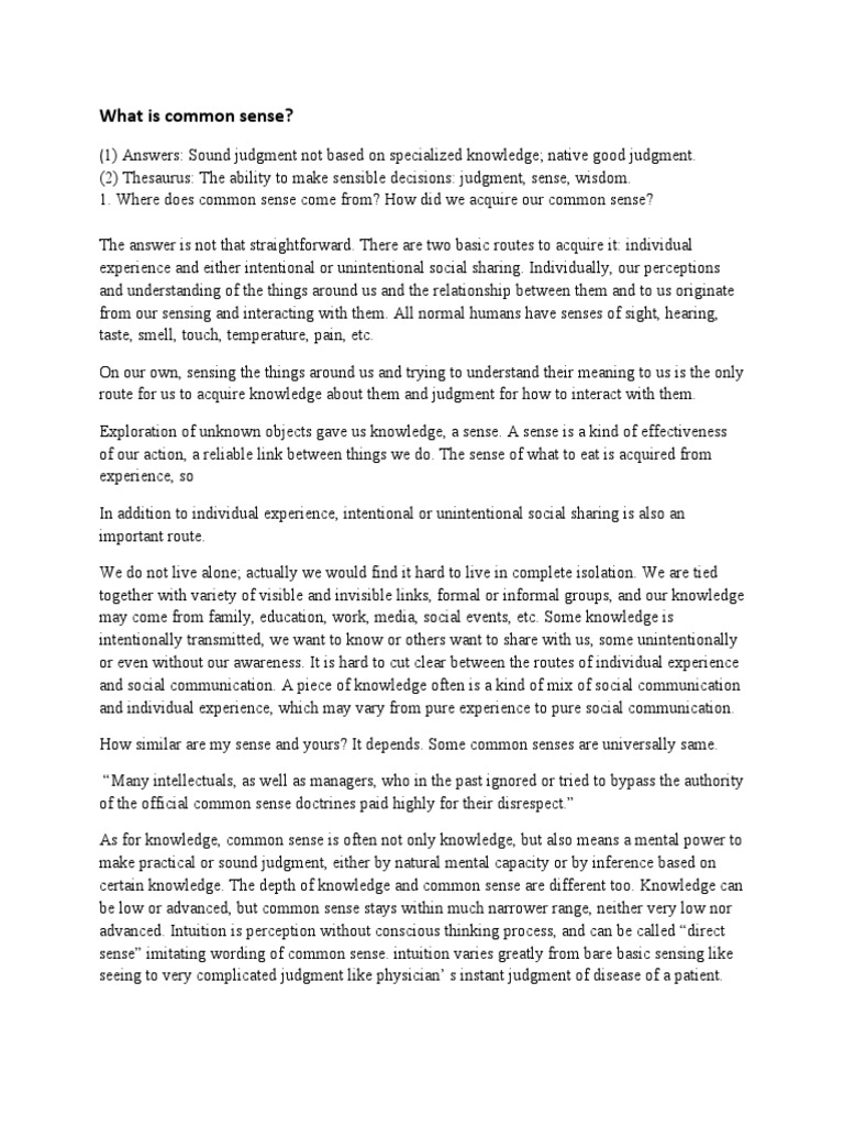 What Is Common Sense | PDF | Common Sense | Intuition