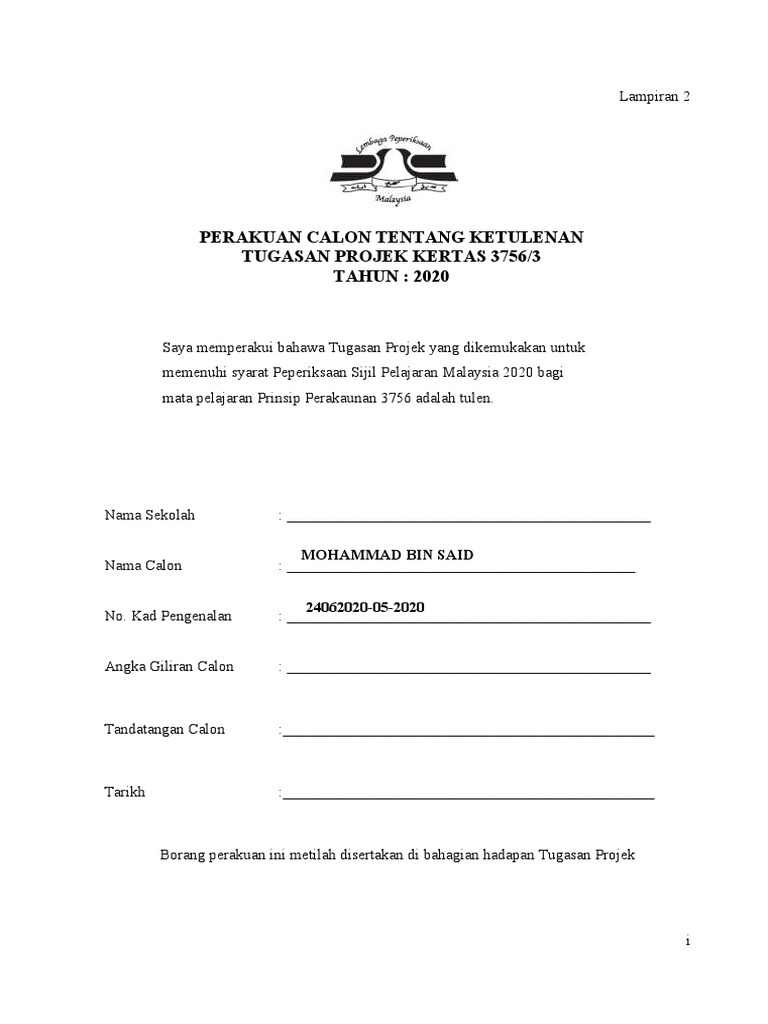 Perakuan Calon Tentang Ketulenan Tugasan Pa | PDF