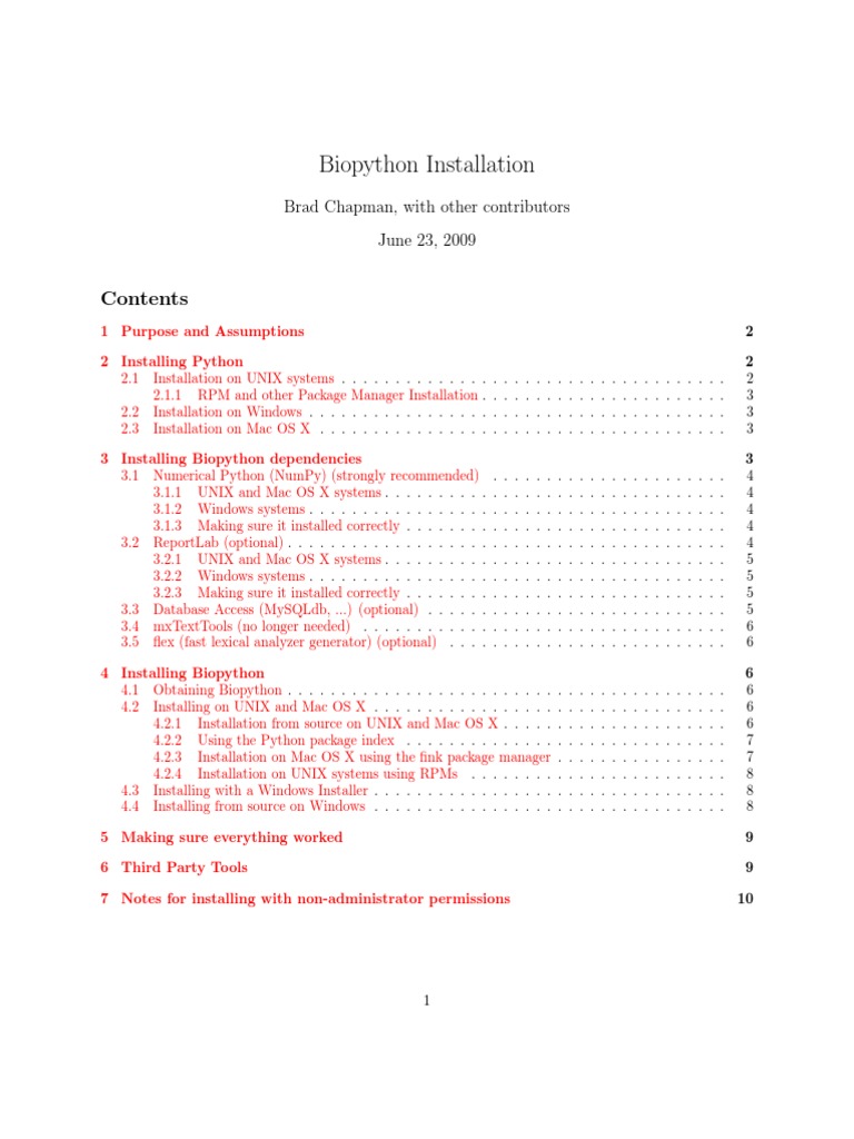 Biopython Installation: Brad Chapman, With Other Contributors June 23 ...