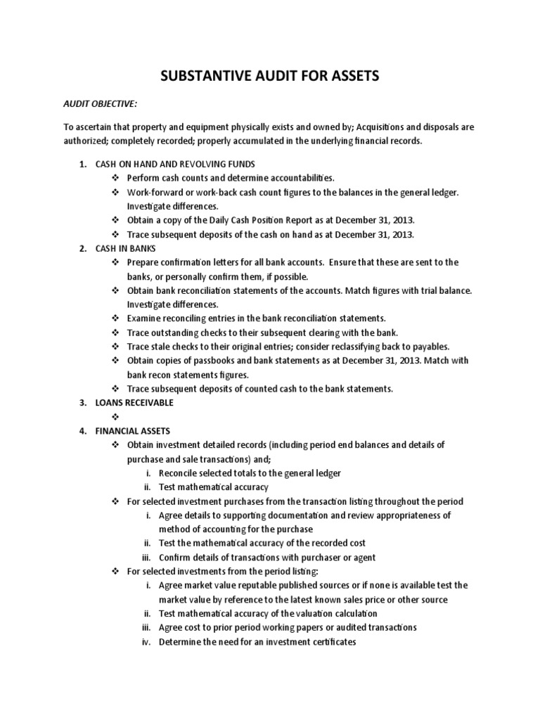 Substantive Audit For Assets | PDF | Depreciation | Foreclosure