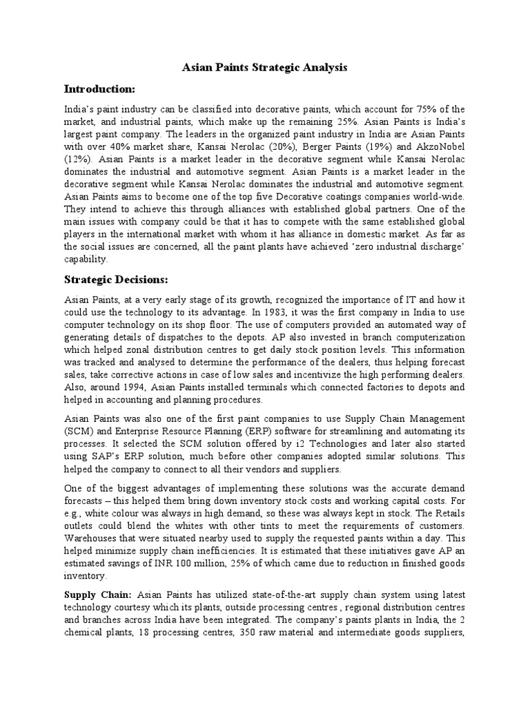 Asian Paints Strategic Analysis | PDF | Supply Chain | Supply Chain ...