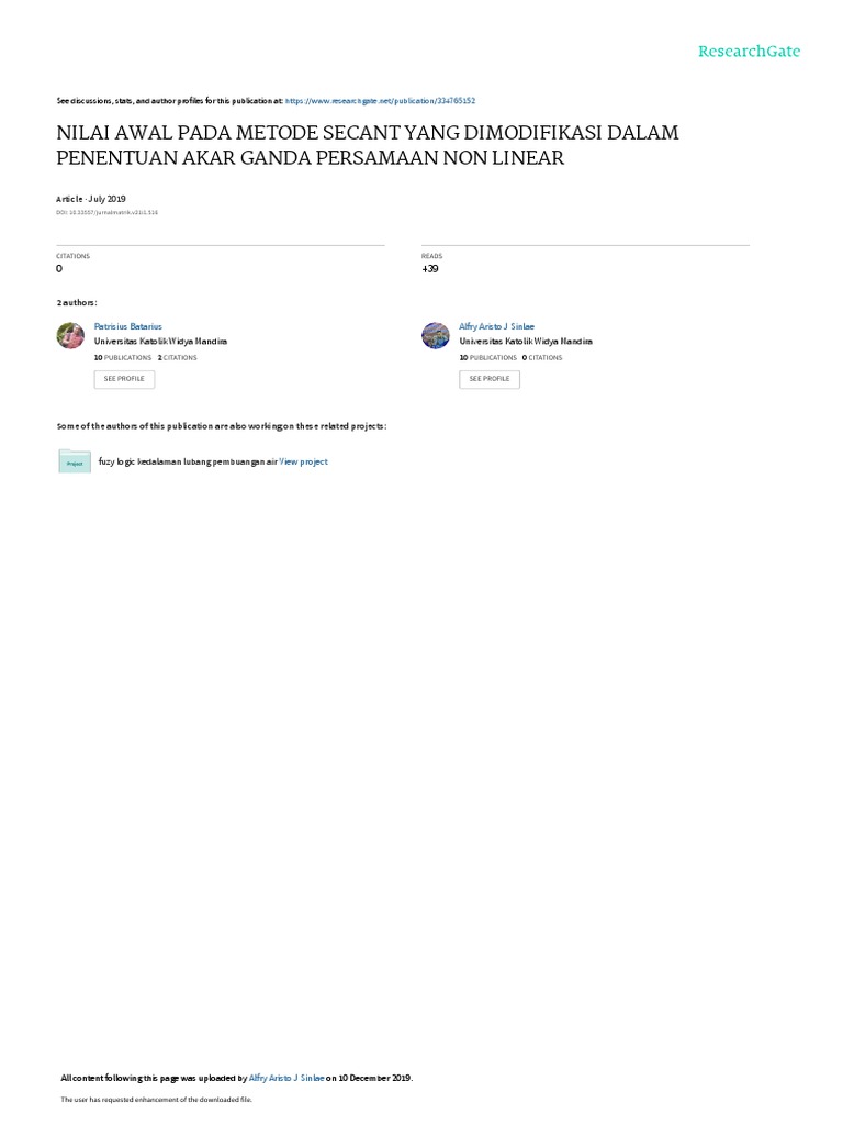 Nilai Awal Pada Metode Secant Yang Dimodifikasi Dalam Penentuan Akar ...