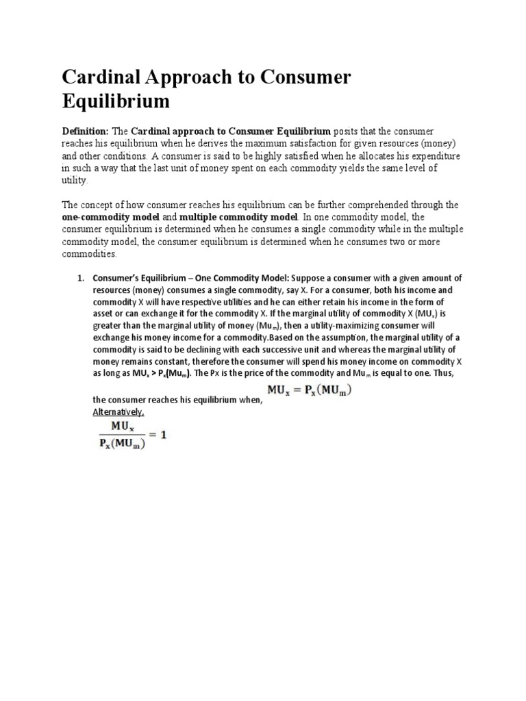 Cardinal Approach To Consumer Equilibrium | PDF | Utility | Economic ...