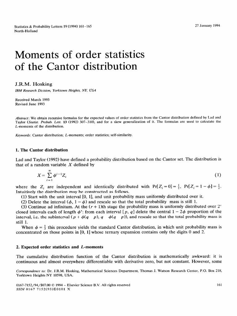 Moments of Order Statistics of The Cantor Distribution | Download Free ...