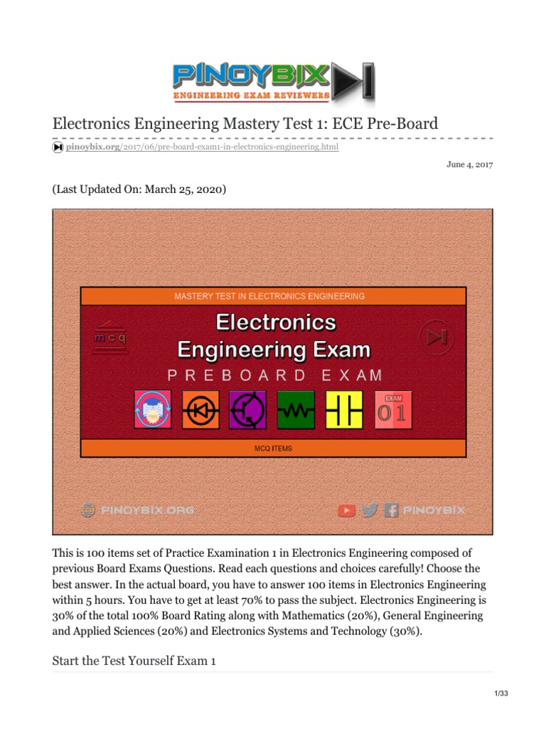 Electronics Engineering Mastery Test 1 ECE Pre-Board | PDF
