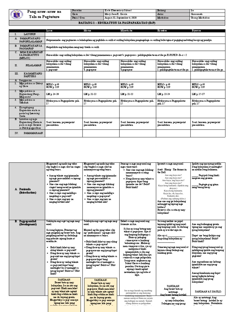 L.E Esp1 Q1 Week2 | PDF