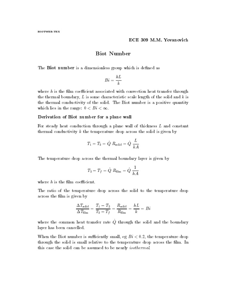 ECE 309 M.M. Yovanovich Biot Number | PDF