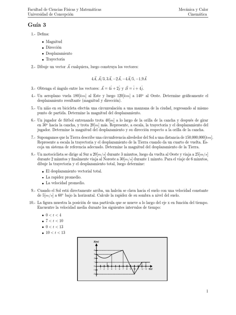 Guía de Cinemática: Vectores y Desplazamientos | PDF | Velocidad ...