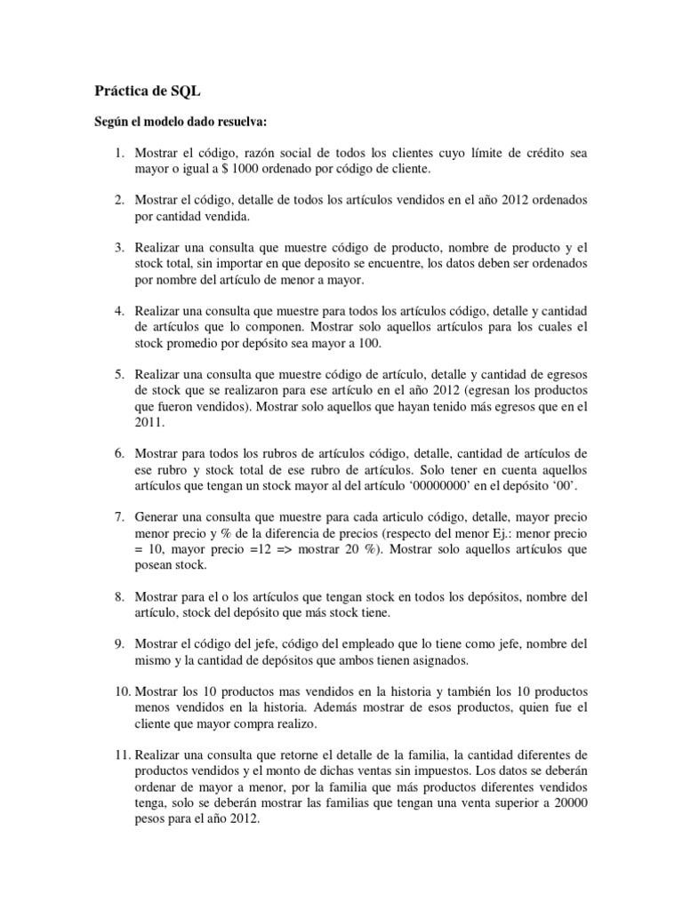 Práctica de SQL | PDF | SQL | Economias