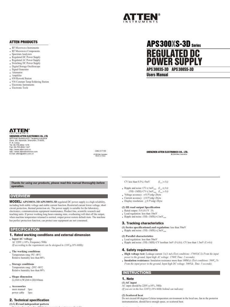 Regulated DC Power Supply: APS 300 S-3D | PDF | Power Supply | Switch