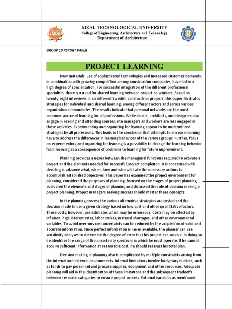 Strategies for Effective Project Learning | PDF | Planning | Learning