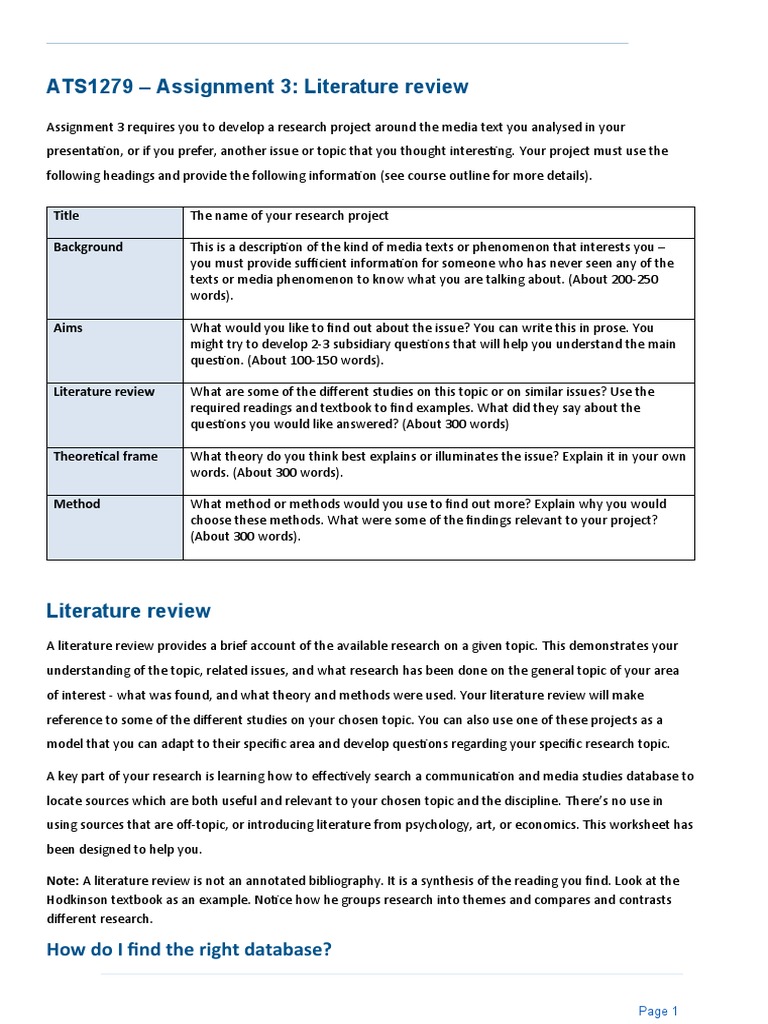 Literature Review Worksheet Guide | PDF | Bibliography | Epistemology