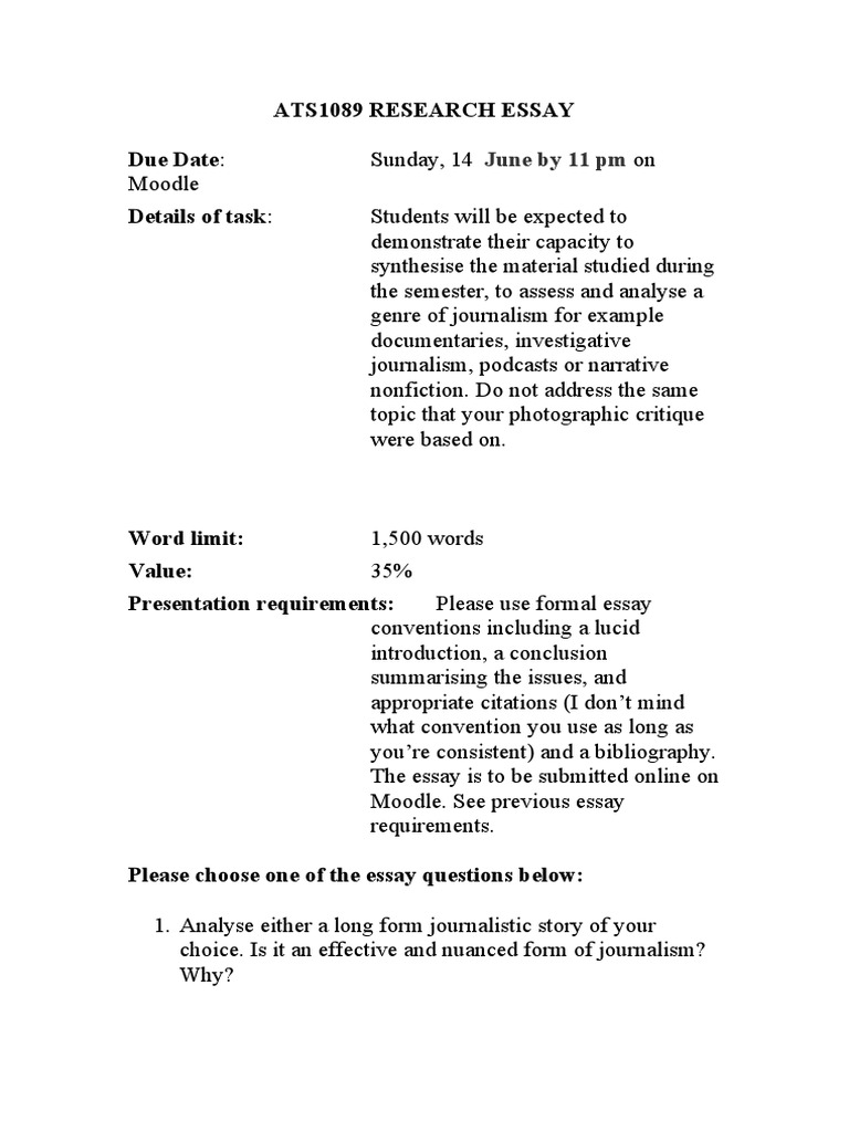 Ats1089 Research Essay Due Date: Details of Task:: June by 11 PM | PDF ...