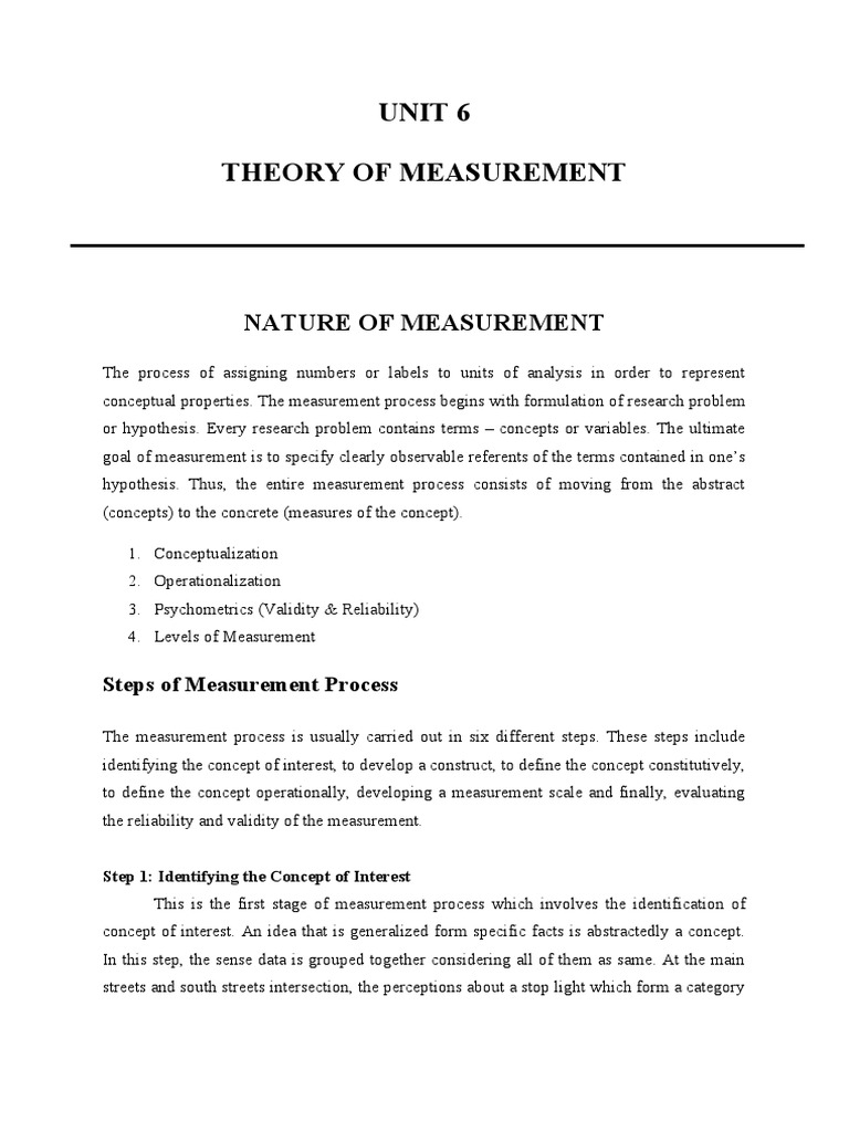 Unit 6 Theory of Measurement | PDF | Level Of Measurement | Validity ...
